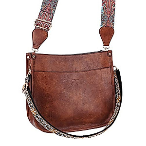 Caitina Cross Body Bag Vegan Leather Hobo Handbags Designer Crossbody Purses Bucket Bag For Women with 2 Adjustable Strap(Dark Brown)