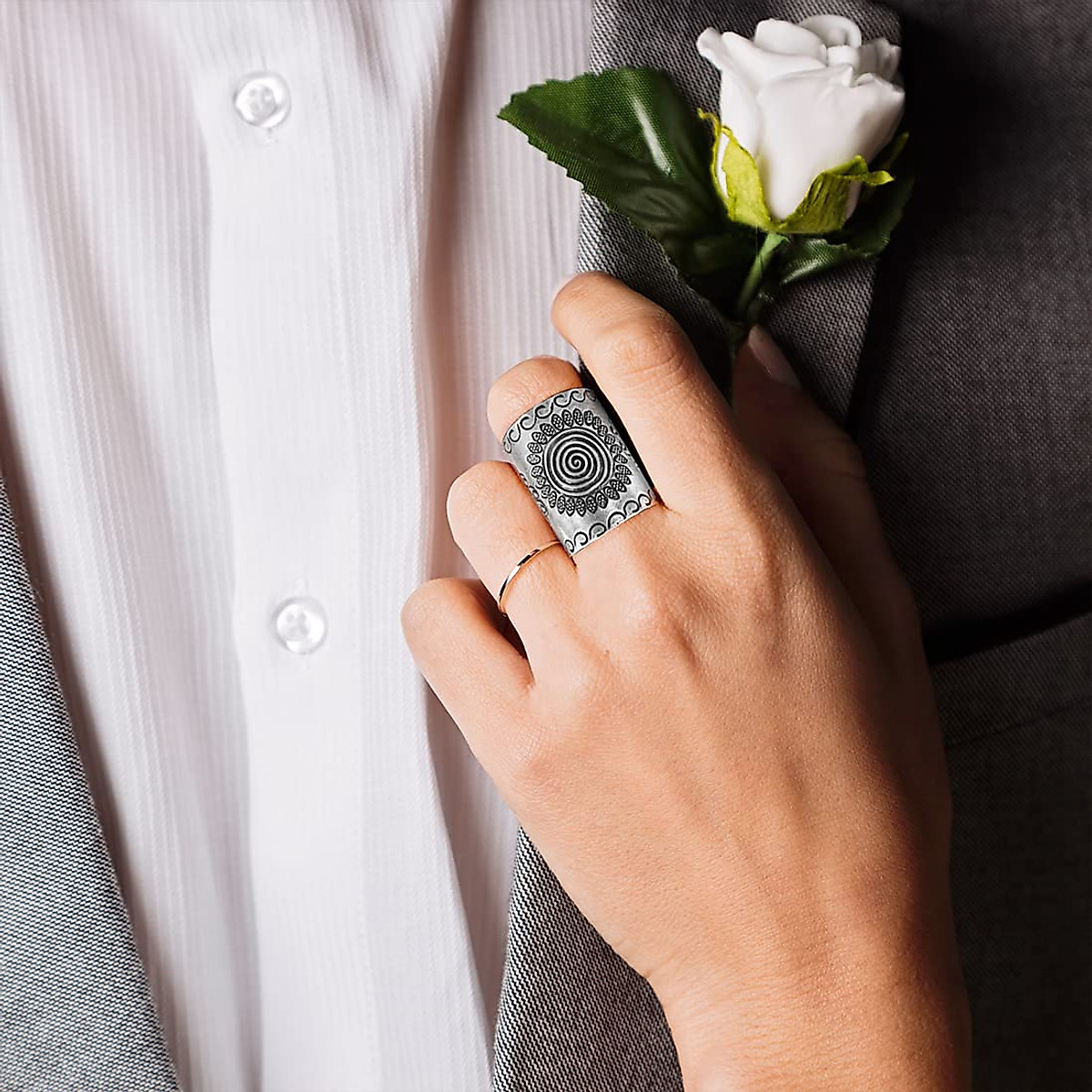 SWBRJ Sun Flower Pattern Boho Statement Band Ring for Women,Big Retro Vintage S925 Sterling Silver National Style Chunky Ring,Large Thumb Index Finger Sun Ring Boho Jewelry (Ring_Sun, 9)