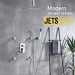 (Updated) JetsBath Shower Jets Rain Shower System with 12'' Ceiling Shower & Hand Shower, Overhead Full Body Shower System with Body Shower Spray Jets Chrome Rain Shower Set, JB3412C-CH