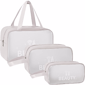 DBPBToU Makeup Bag Set, 3 Pieces Travel Toiletry Bags with Large Capacity, Clear & Waterproof Cosmetic Bags for Women (beige)