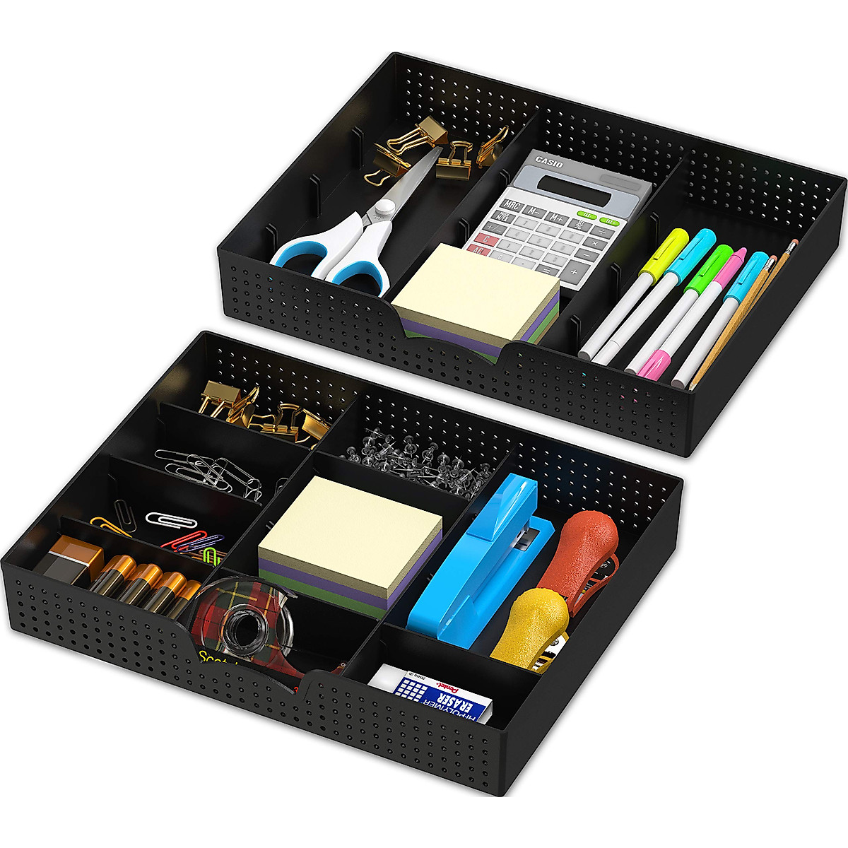 Simple Houseware 2 Pack Drawer Organizer Tray with 9 Adjustable Compartments, Black