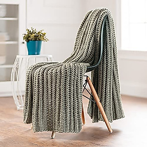 Chanasya Chunky Knit Fluffy Sage Green Throw Blanket - Contemporary Textured Super Soft Warm Cozy Plush Lightweight Acrylic Knitted Blanket for Couch Bed Sofa Chair Cover Living Bed Room - Sage