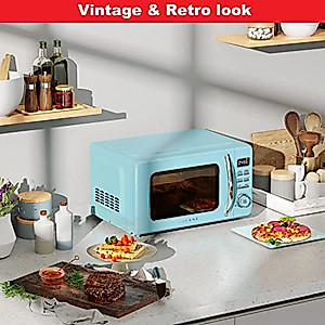 Galanz GLCMKZ07BER07 Retro Countertop Microwave Oven with Auto Cook & Reheat, Defrost, Quick Start Functions, Easy Clean with Glass Turntable, Pull Handle.7 cu ft, Blue