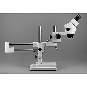 AmScope SM-4B Professional Binocular Stereo Zoom Microscope, WH10x Eyepieces, 7X-45X Magnification, 0.7X-4.5X Zoom Objective, Double-Arm Boom Stand
