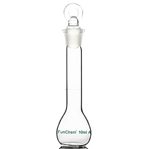 FunChem Glass Volumetric Flask with Glass Stopper, Borosilicate Glass Heavy Wall, Class A, Tolerance ±0.05 ml, 10 ml (Pack of 1)