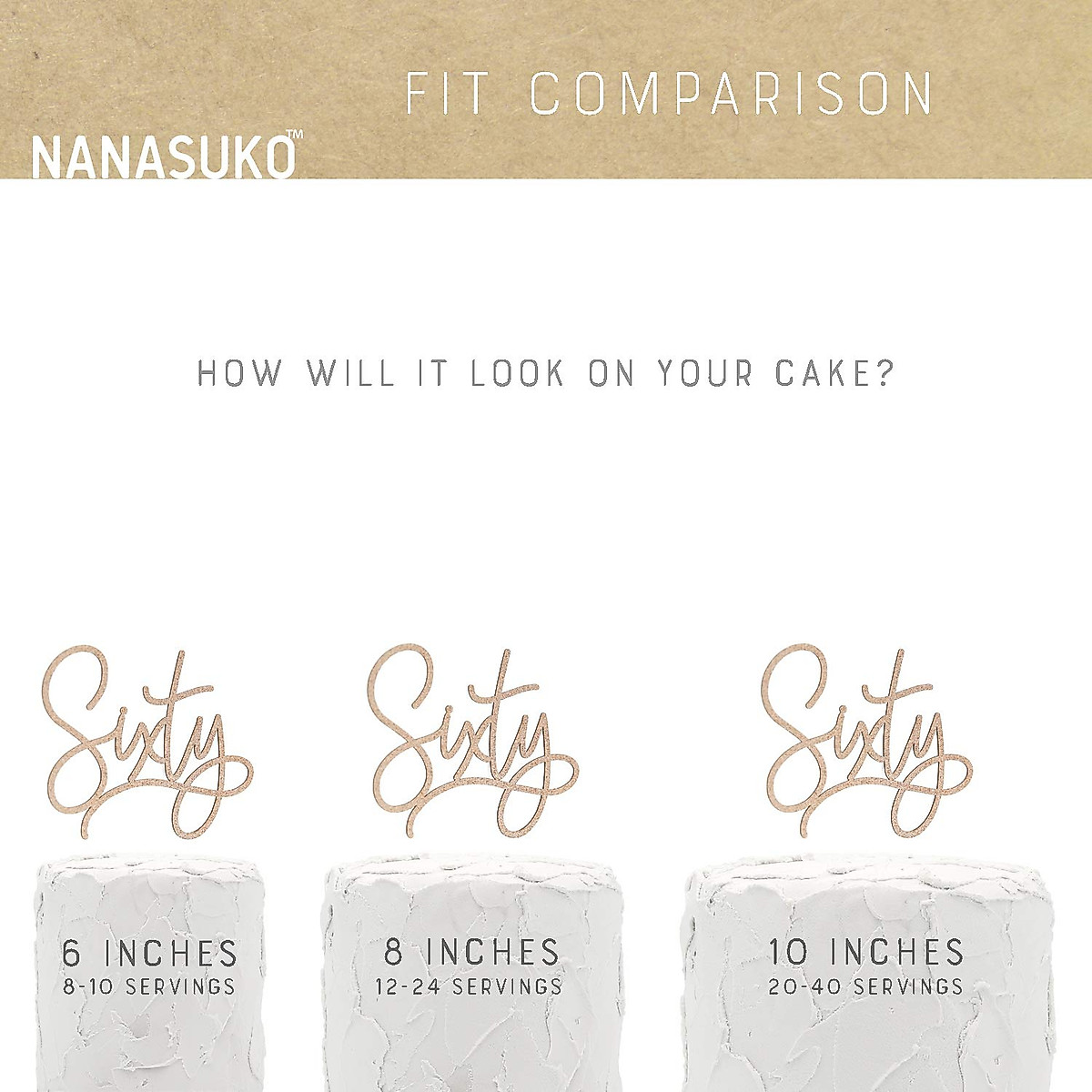 NANASUKO Modern Cursive 60th Birthday Cake Topper - sixty - Double Sided Rose Gold Glitter - Premium Quality Made in USA