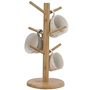 olelo Bamboo Mug Holder Stand,Countertop Coffee Mug Tree with 6 Hooks,Mug Rack & Tea Cup Organizer (Round)