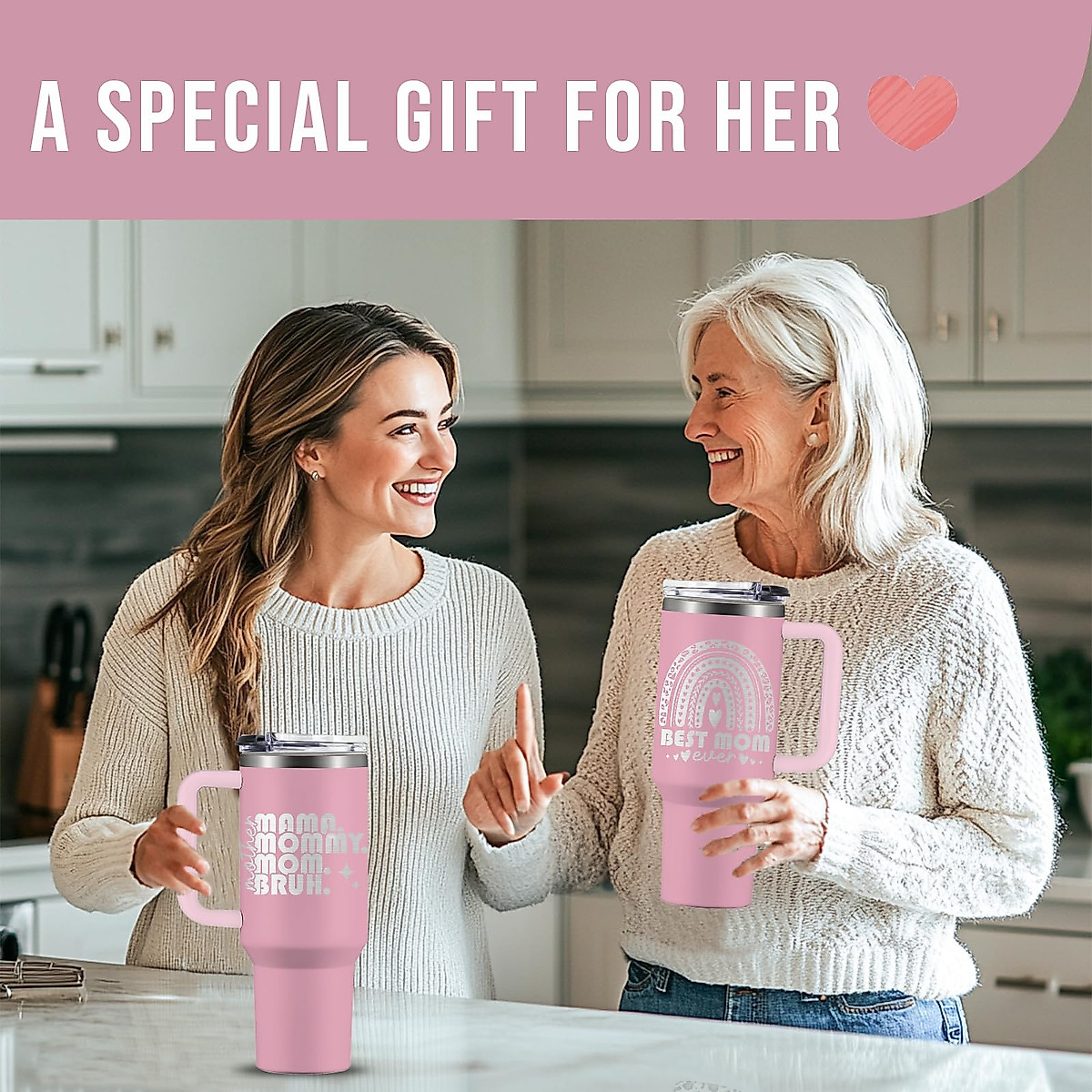 NIAXAUYT Gifts for Mom, Best Mom Ever Tumbler 40oz with Handle and Straw, Mama/Mom Gifts From Daughter Son, Mom Birthday Gifts, Mothers Day Presents Ideas, Christmas Gifts for Best Mom Ever Mug, Pink