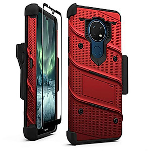 ZIZO Bolt Series for Nokia C5 Endi Case with Screen Protector Kickstand Holster Lanyard - Red & Black