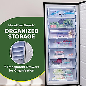 Hamilton Beach Upright Freezer, Deep Freeze, Stainless Steel Freezer with Drawer Compartments, 11 cu. ft. Freezer – 25”D x 23.6”W x 66.5”H