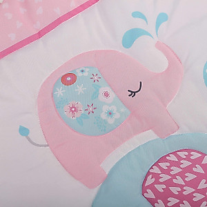 Brandream Pink Gray Elephant Crib Bedding Sets for Baby Girls | Nursery Set with Exotic Floral Design, 6 Pieces