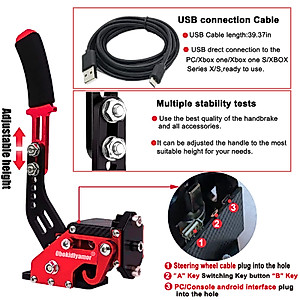 Obokidlyamor USB Handbrake Compatible with Logitech G920 Racing Wheel on Xbox Series S/X Console; PC System USB Handbrake SIM With Clamp Plate for Racing Games G923 (Only Handbrake, Red)