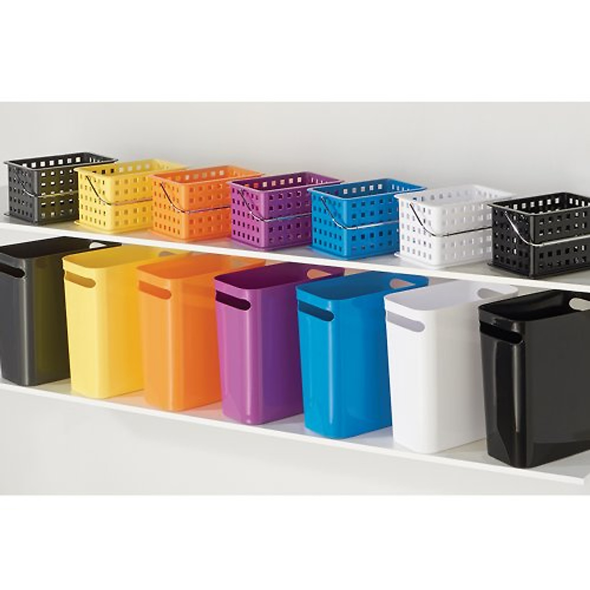 InterDesign Una Rectangular Trash Can with Handles, Waste Basket Garbage Can for Bathroom, Bedroom, Home Office, Dorm, College, 10-Inch, White