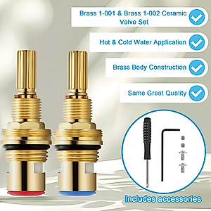 Brass 1-001 & Brass 1-002 Ceramic Valve Cartridge, Compatible with Cold widespread Cartridge and Hot widespread Cartridge, Brass Construction, include Brass 1-001 & Brass 1-002