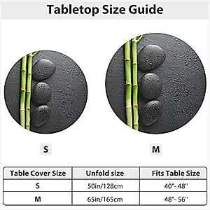 Poeticcity Black Zen Basalt Stones with Dew Green Bamboo on Dark Round Tablecloth with Elastic Edge, Washable Waterproof Table Cover Desk Cloth for Dining Indoor & Outdoor 40"-48" in Diameters