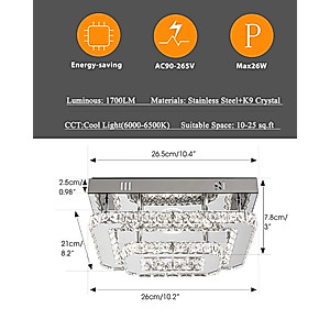 LED Crystal Chandelier Kitchen Ceiling Lights Crystal Flush Mount Ceiling Light Bedroom Chandelier Small Crystal Ceiling Light Fixture Modern Chandelier for Hallway Bathroom Chandelier Light,6000K