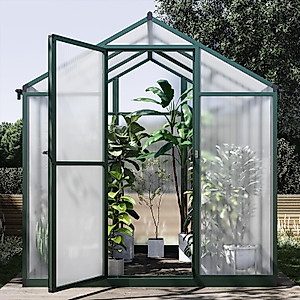 6x6 FT Greenhouse for Outdoors, Polycarbonate Greenhouse with Quick Setup Structure and Roof Vent, Aluminum Large Walk-in Greenhouse for Outside Garden Backyard, Green