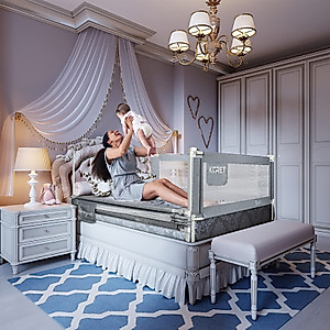 KCRET Bed Rail for Toddlers,Upgraded Infants Safety Bed Guardrail with Breathable Fabric for Twin, Double, Full-Size Queen & King Mattress (74.8"×30”, Gray)