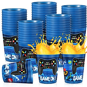 Tanlade 50 Pieces 16 oz Video Game Plastic Cups Video Game Party Favors for Kids Game Birthday Party Supplies Plastic Drinking Cups Video Game Party Decorations (Blue)