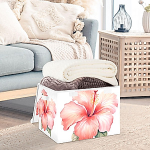 ALAZA Storage Bins Organizer Box Baskets Lidded Clothes for Shelves Closet Hibiscus Flower Collapsible Stackable Storage Cubes Handles