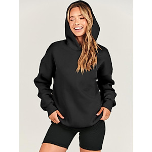 ANRABESS Womens Oversized Hoodies Fleece Pullover Sweatshirts Fall Casual Comfy Lightweight Hooded Clothes for Teen Girls Black A1023heise-S