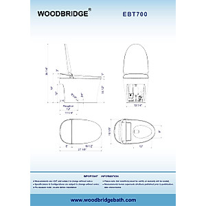 WOODBRIDGE Smart Bidet Toilet, Auto Open & Close, Auto Flush, Foot Sensor Operation, Heated Seat and Integrated Multi Function Remote Control in White,EBT 700