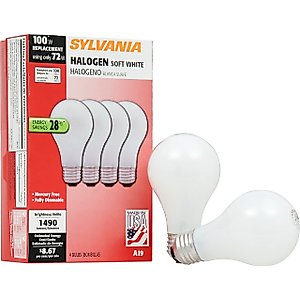 SYLVANIA Home Lighting 52258 Halogen Bulb, A19-72W-3000K, Soft White Finish, Medium Base, Pack of 4