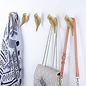 2PCS Bird Wall Hooks Coat Hooks Wooden Coat Hanger Wall Mounted Art Decor for Hanging Towels Hat Rack in Entryway Bathroom Kitchen (2PSCWOOD)