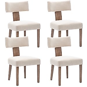 BESTANO Modern Dining Chairs Set of 4, Comfy Upholstered Side Chairs with Wood Legs, Linen Fabric Dining Chairs with Curved Wingback for Living Room Dining Room, Beige
