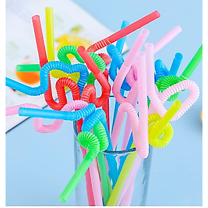 HongRun 100PCS Disposable Straw, Colorful Art Plastic Straw, Bendable Straw