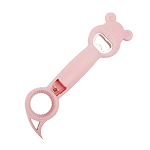Jar Opener, 4 in 1 Multi Function Can Opener Bottle, Multi Kitchen Tool for Jelly Jars, Wine, Beer and other, Bottle Opener to Protect the Nail Use for Children, Elderly and Arthritis Sufferers-Pink