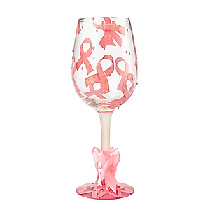 Enesco GIFT- Pink Ribbon Wine Glass, Multicolor