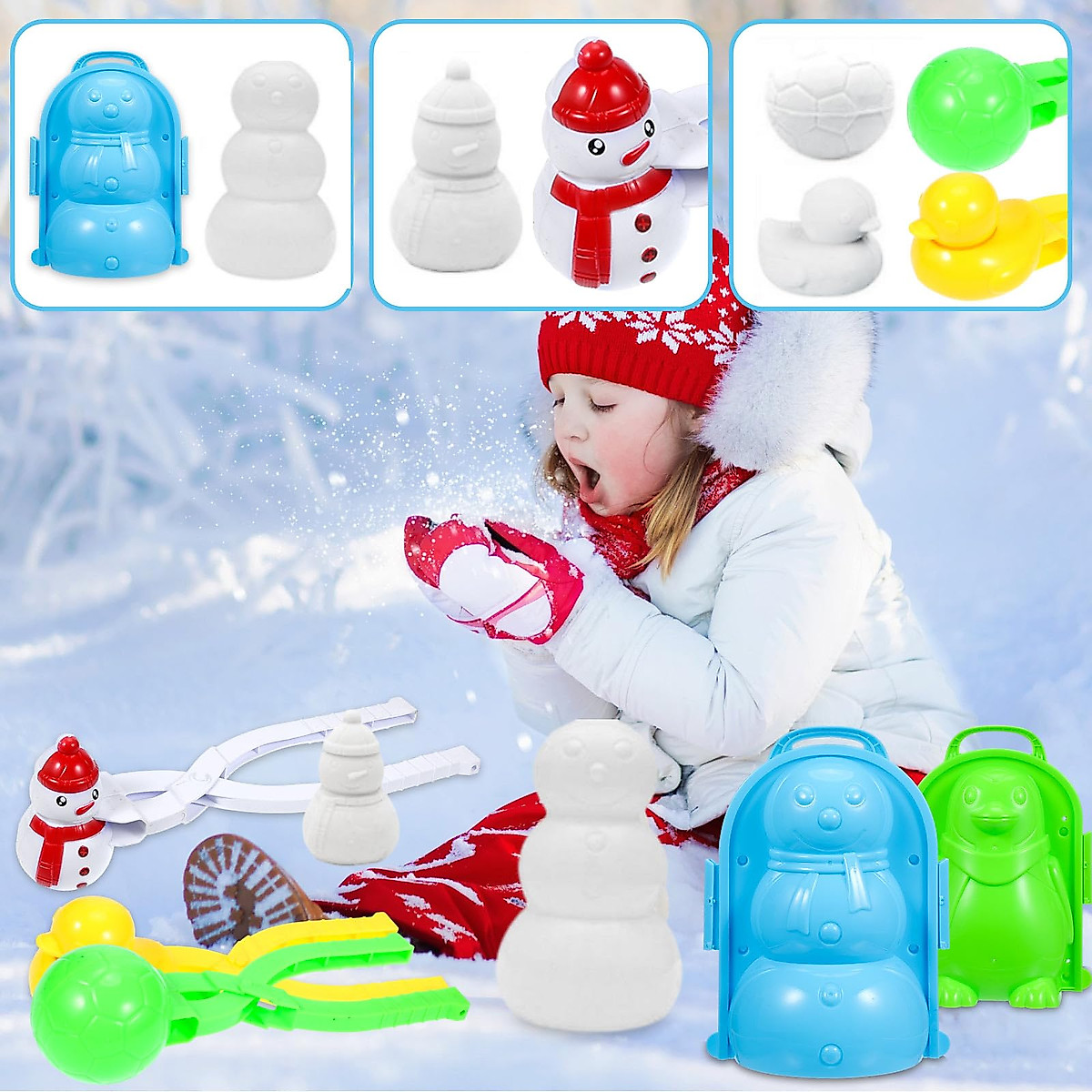 Shappy 32 Pcs Winter Snow Toys for Outdoor Snowball Maker Tool Kit with Handle for Snow Ball Shapes Maker Fights Duck for Adults Snow Sand Toys