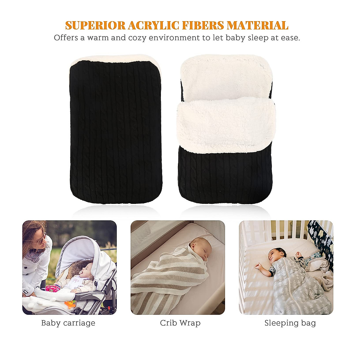 Newborn Baby Swaddle Blanket Wrap,Thick Baby Kids Toddler Knit Soft Warm Fleece Blanket Swaddle Sleeping Bag Sack Sleep Bag Stroller Unisex Wrap for 0-12 Month Baby Boys Girls