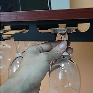 Jbikao Wine Glass Holder - Hangers Under Shelf Cabinet Stemware Wine Glass Rack Glasses Storage Hanger Metal Hanging Organizer for Bar Kitchen 3 Rows 2 Packs Black