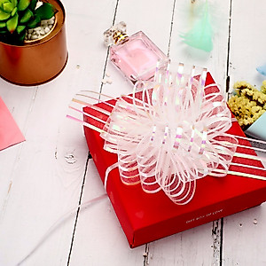 TecUnite 10 Pack Pull Bow, Organza White Large 6 Inches Pull String Bows for Wedding Christmas Easter Gifts