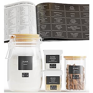 Neatsure 284 Pantry Labels with 112 Expiration Date Labels for Food Containers, Preprinted Stickers Booklet for Storage Bins, Minimalist Kitchen Labels for Organizing