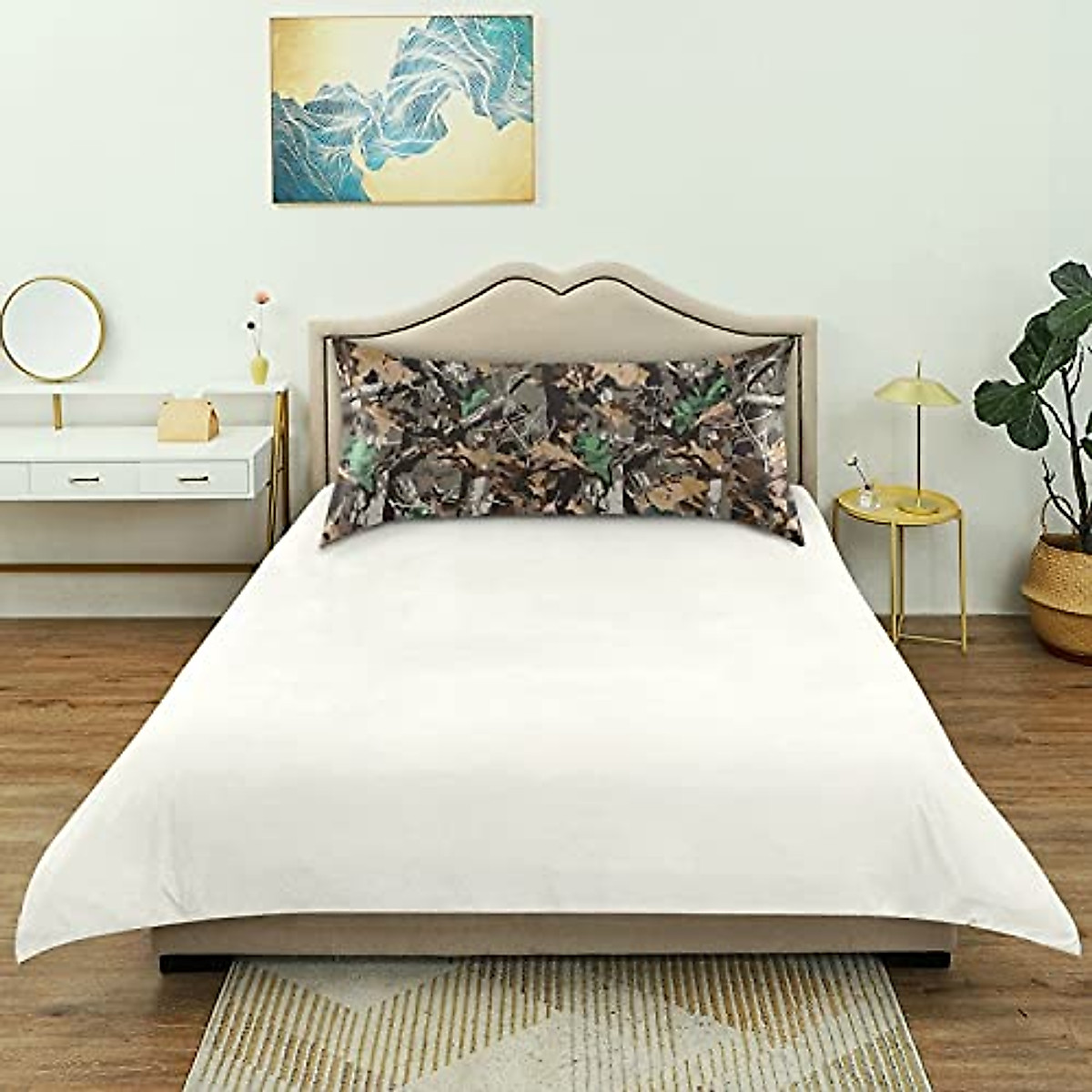 TropicalLife Camo Tree Leaves Pattern Satin Pillowcase Covers Envelope Closure, Rectangular Pillow Cases Decorative Standard Size Camouflage Throw Pillow Cover for Home Hotel Sofa Bed Decor