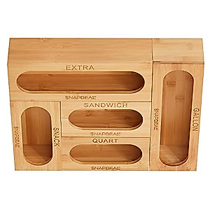 SNAPDEAL Bamboo Ziplock Storage Bag Organizer - 5 Pcs Wooden Ziplock Organizer for Drawer - Fits Slider with Quart, Sandwich, Snack, Freezer & Gallon Variety Size Bags - Best Kitchen Drawer Dispenser