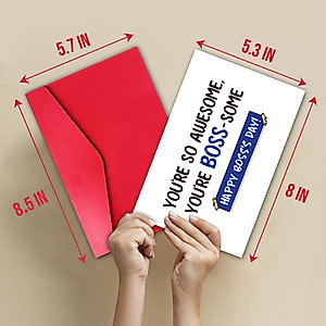 Funny Pun Boss Day Card for Him Her Team Leader Man Women,Happy Boss’s Day Card form Staff Coworker Employee, Boss birthday Card, Boss Appreciation Card, “You’re So Awesome,You’re Boss-Some”