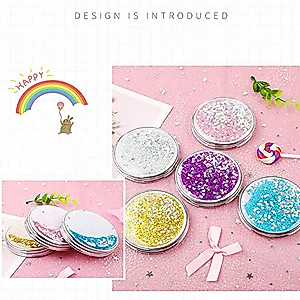 Creative Quicksand Makeup Mirror Double-Sided Portable Compact Mirror Glitter Foldable Fashion Hand Mirror Portable Travel Pocket Makeup Mirror (Round-Gold)