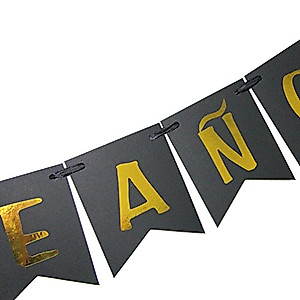 INNORU Feliz Cumpleaños Banner - Happy Birthday Banner Black and Gold Birthday Party Decoration Supplies