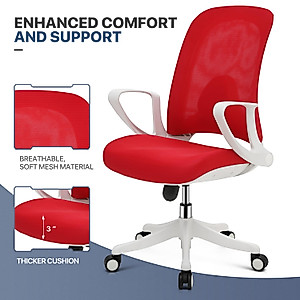 MoNiBloom Ergonomic Mesh Office Chair with Lumbar Support and Flip-up Arms, Home Office Height Adjustable Swivel Task Chair with Soft Seat and Ergonomic Backrest for Pain Back, 250 BLS, Red