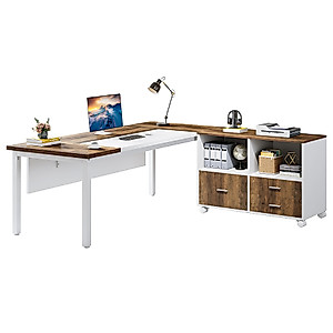 Tribesigns Office Desk with Cabient,63 inches L Shaped Computer Desk with Drawers and Mobile File Cabinet, Executive Desk for Home Office Furniture Sets