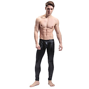 BaronHong Men's Faux Leather Tight Pants Man Night Club Metallic Leggings Long Trousers(black,M)