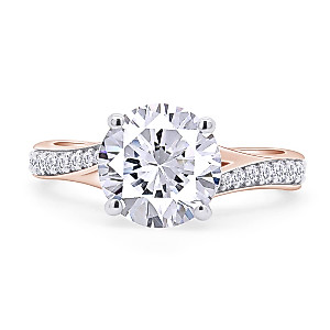 SAVEARTH DIAMONDS 2 Carat Round Cut Lab Created Moissanite Diamond Split Shank Solitaire Engagement Ring In 14K Rose Gold Plated 925 Sterling Silver Jewelry (G-H Color, 2.00 Cttw) Ring Size -6.5