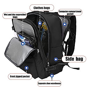 Large Travel Backpack for Women,Carry On Backpack,Laptop Backpack for Hiking,College Bookbag,Outdoor Sports Bag,Casual Daypack with USB Port & Shoe Compartment,Fits 17 Inch,Men & Lady,Black