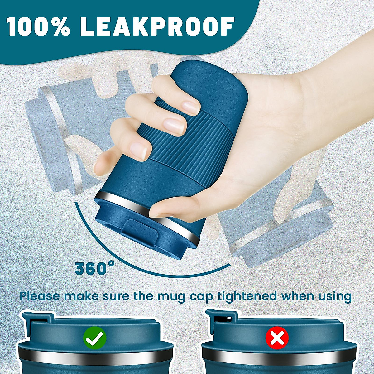 Insulated Coffee Tumblers with Flip Lid 12oz / 17oz, Stainless Steel Travel Coffee Mug Leak Proof, Vacuum Insulated Coffee Mug Thermos Cup, Keeps Cold and Hot for Coffee Tea