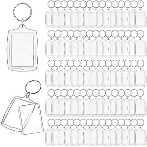 MTLEE 100 Pieces Clear Acrylic Photo Frame Keychain Photo Insert Keyrings Blank Rectangle DIY Keychain Picture Frame Keyring with Split Ring Suit for 1.3 x 1.8 Inches Photos