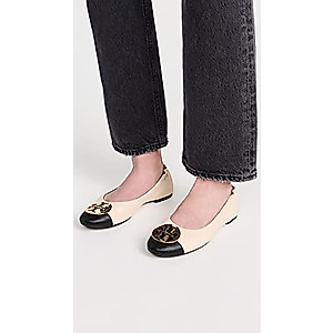 Tory Burch Women's Claire Cap Toe Ballet Flats, New Cream/Black/Gold, 11 Medium US
